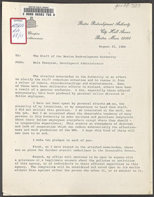 Memorandum re staff reductions - Digital Commonwealth