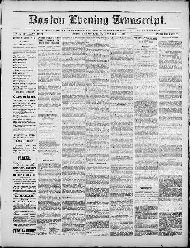 Boston Evening Transcript. December 01, 1874 - Digital Commonwealth