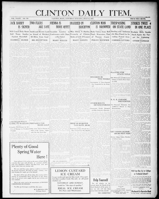 Clinton Daily Item. July 16, 1927 - Digital Commonwealth