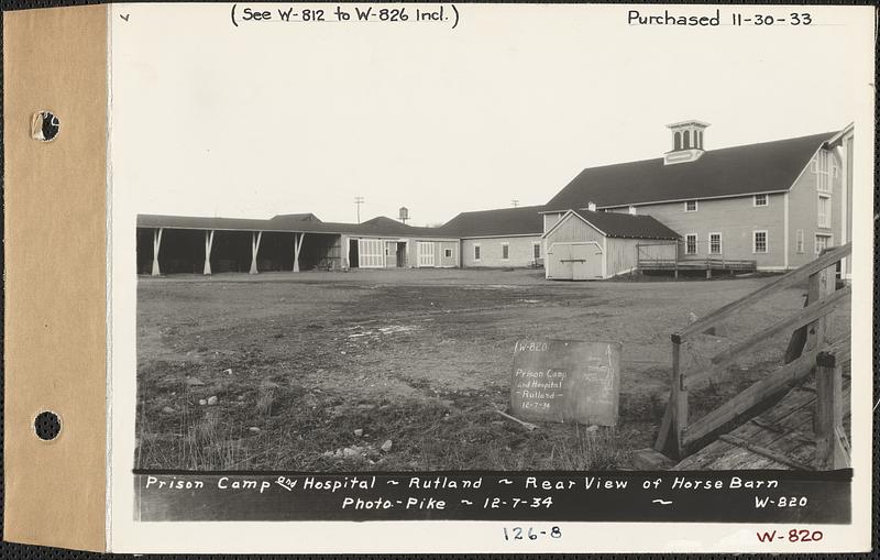 Prison Camp and Hospital, rear view of horse barn, Rutland, Mass., Dec ...