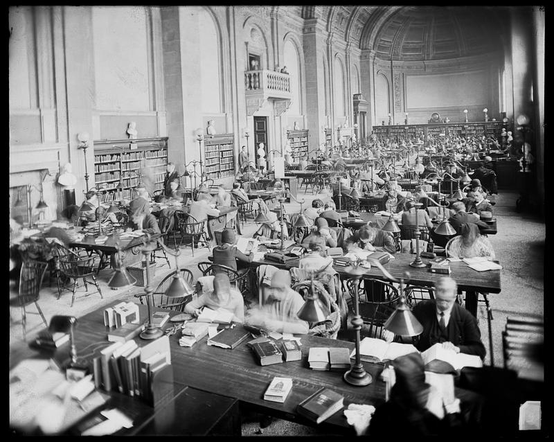 Boston Public Library, a crowded Bates Hall - Digital Commonwealth