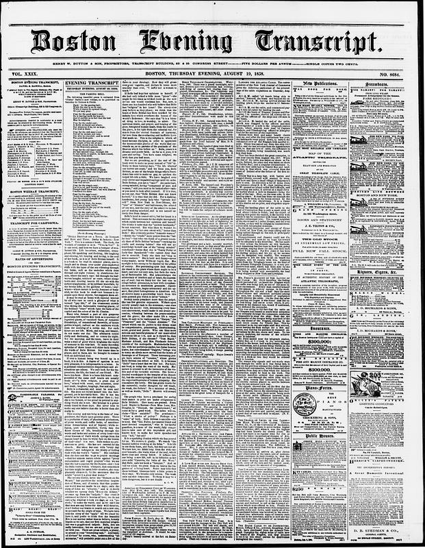 Boston Evening Transcript. August 19, 1858 - Digital Commonwealth