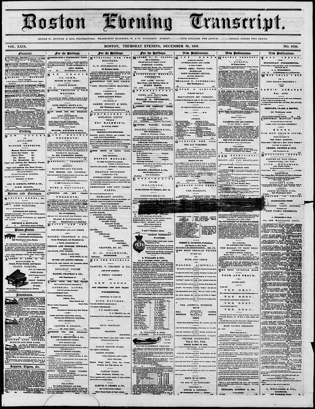Boston Evening Transcript. December 30, 1858 - Digital Commonwealth