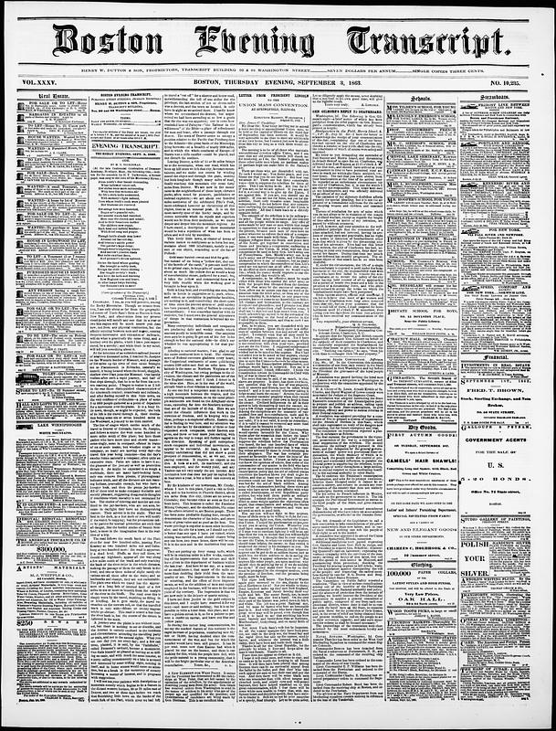 Boston Evening Transcript. September 03, 1863 - Digital Commonwealth