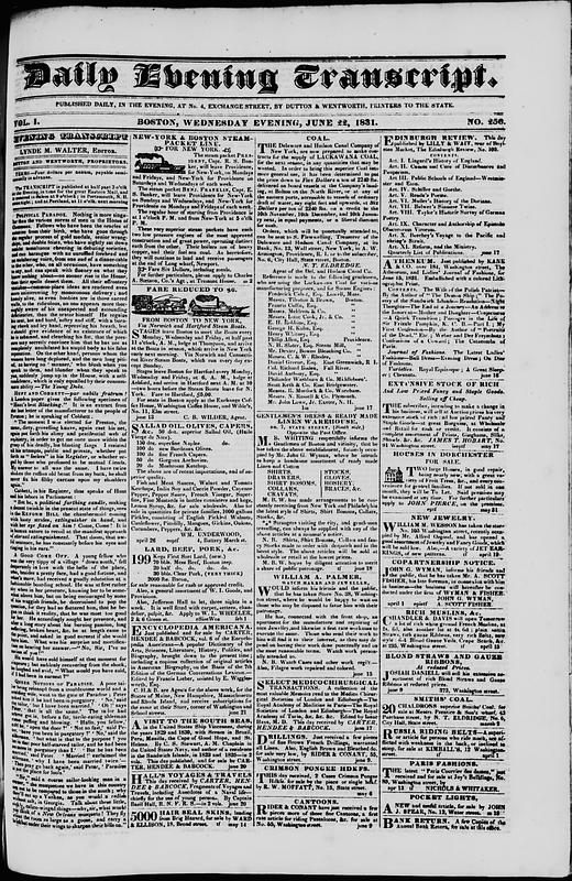 Daily Evening Transcript. June 22, 1831 - Digital Commonwealth