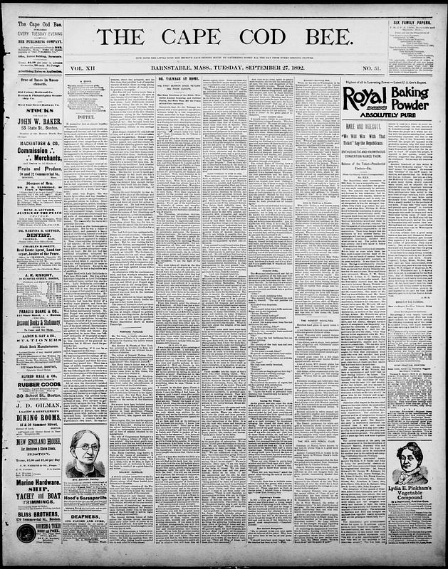 The Cape Cod Bee. September 27, 1892 - Digital Commonwealth