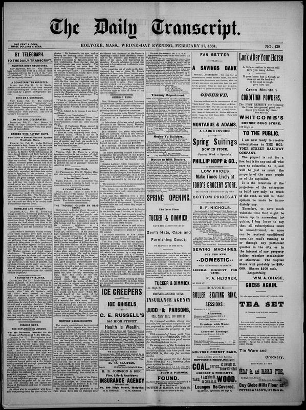 The Daily Transcript. February 27, 1884 - Digital Commonwealth