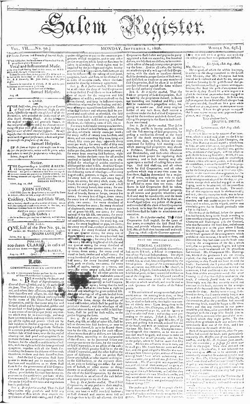The Salem Register. September 01, 1806 - Digital Commonwealth