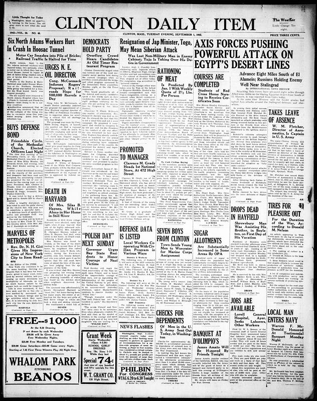 Clinton Daily Item. September 01, 1942 - Digital Commonwealth