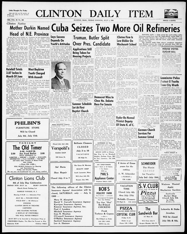 Clinton Daily Item. July 01, 1960 - Digital Commonwealth