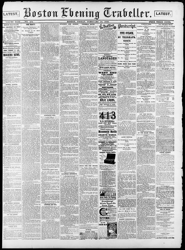 Boston Evening Traveller. February 10, 1888 - Digital Commonwealth