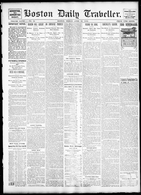 Boston Daily Traveller. April 29, 1892 - Digital Commonwealth