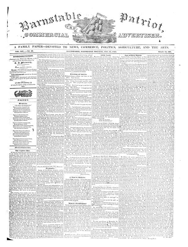 Barnstable Patriot, and Commercial Advertiser. December 13, 1843 ...