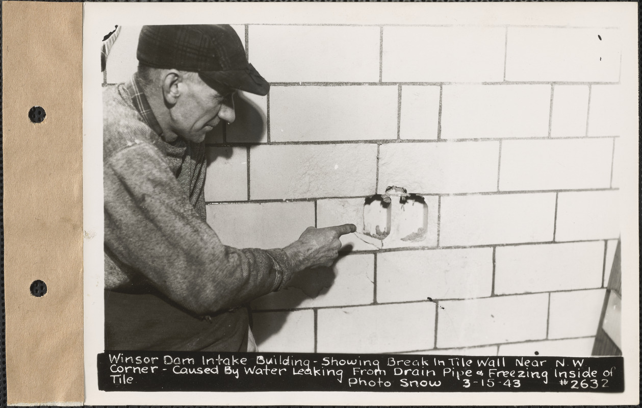 Winsor Dam Intake Building showing break in tile wall, near northwest ...