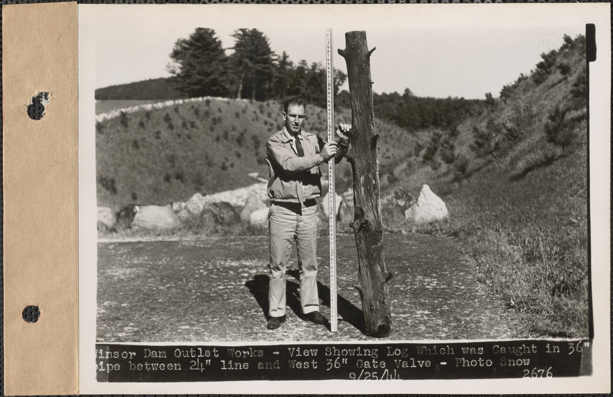 Winsor Dam Outlet Works, view showing log which was caught in 36" pipe ...