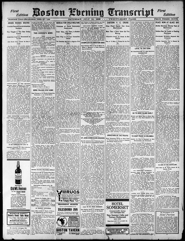 Boston Evening Transcript. July 10, 1909 - Digital Commonwealth
