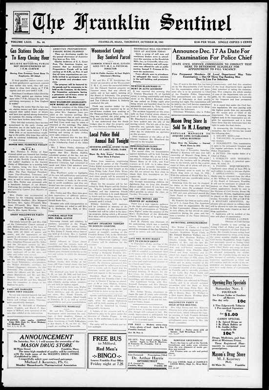 The Franklin Sentinel. October 30, 1941 - Digital Commonwealth
