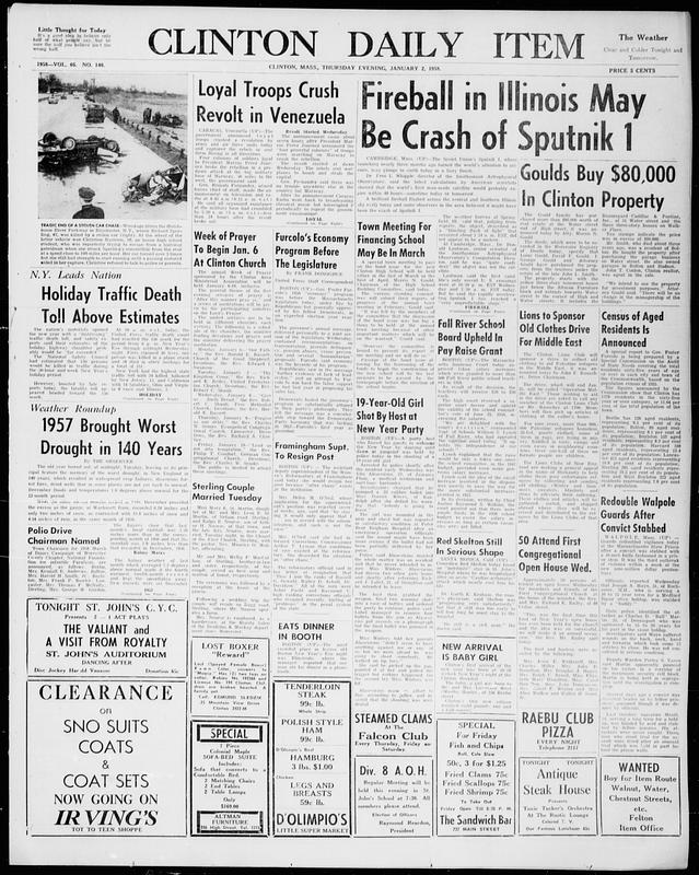 Clinton Daily Item. January 02, 1958 - Digital Commonwealth