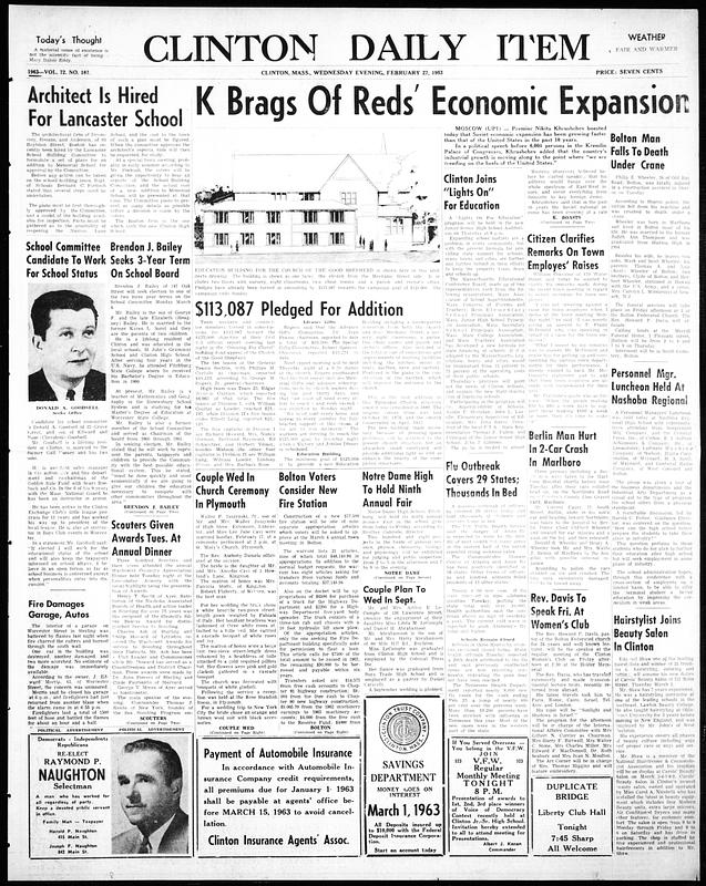 Clinton Daily Item. February 27, 1963 - Digital Commonwealth