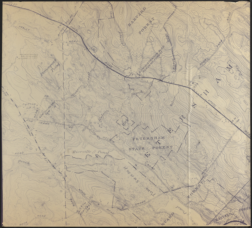Blow up of USGS Map of Petersham Showing Harvard and Petersham State ...