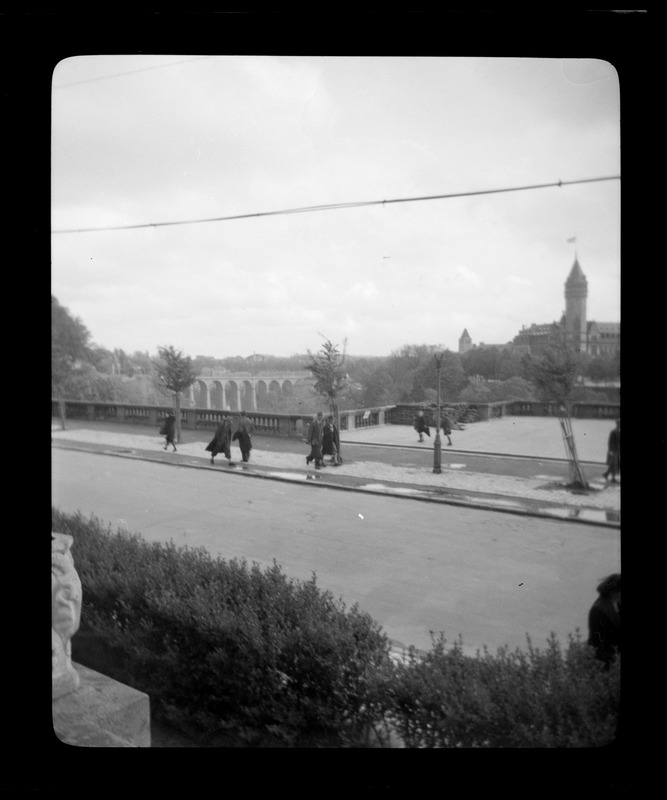 View of the Spuerkeess building and La Passerelle viaduct, Luxembourg ...