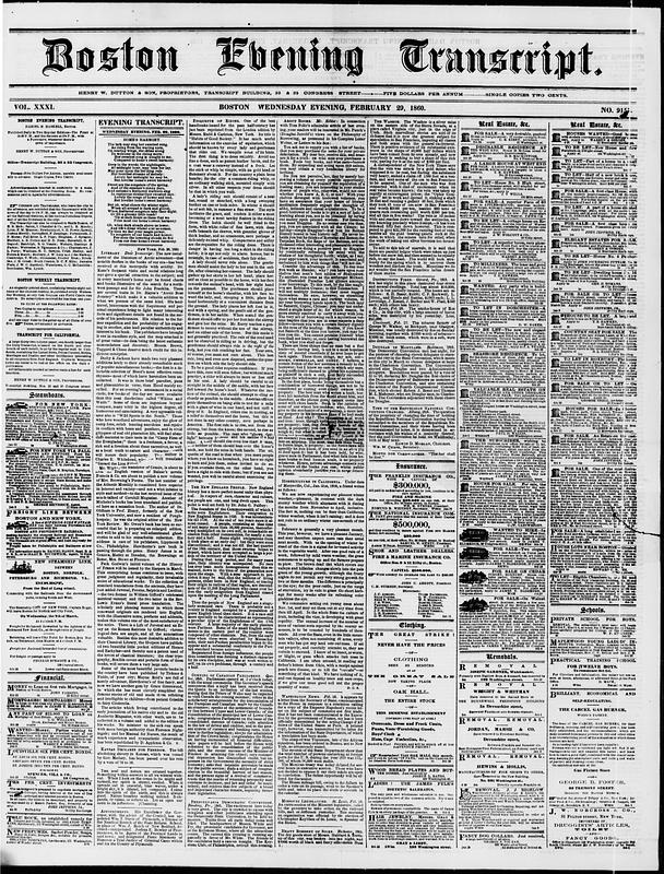Boston Evening Transcript. February 29, 1860 - Digital Commonwealth