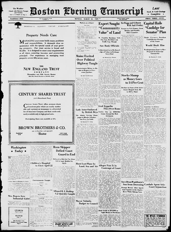 Boston Evening Transcript. March 25, 1929 - Digital Commonwealth