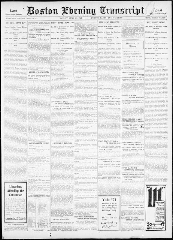 Boston Evening Transcript. June 20, 1921 - Digital Commonwealth