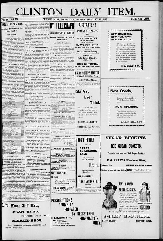 Clinton Daily Item. February 12, 1896 - Digital Commonwealth