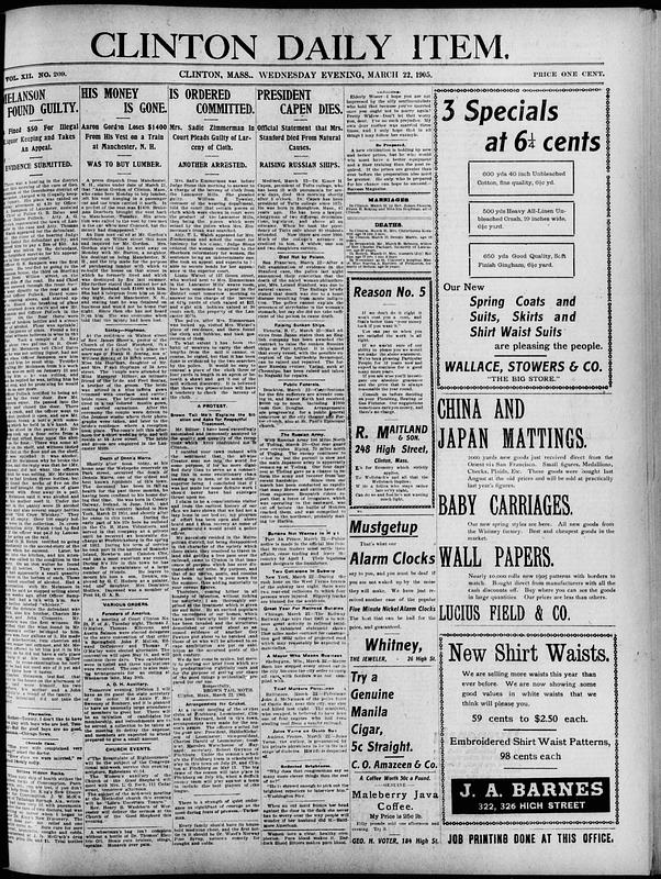 Clinton Daily Item. March 22, 1905 - Digital Commonwealth