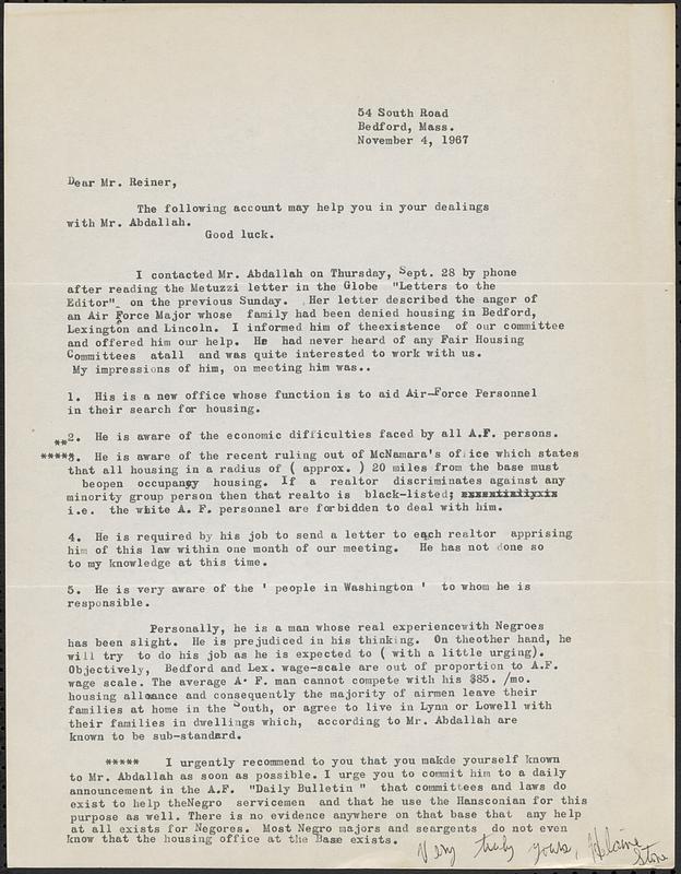 Letter to David Reiner from Helene Stone with information about ...