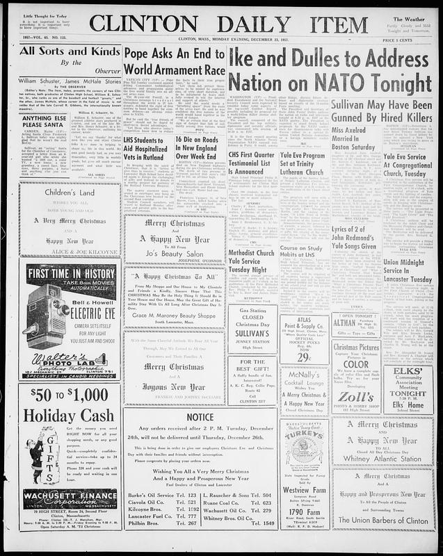 Clinton Daily Item. December 23, 1957 - Digital Commonwealth
