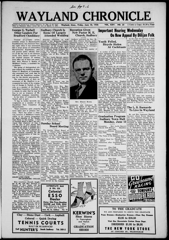 The Wayland Chronicle. June 10, 1938 - Digital Commonwealth