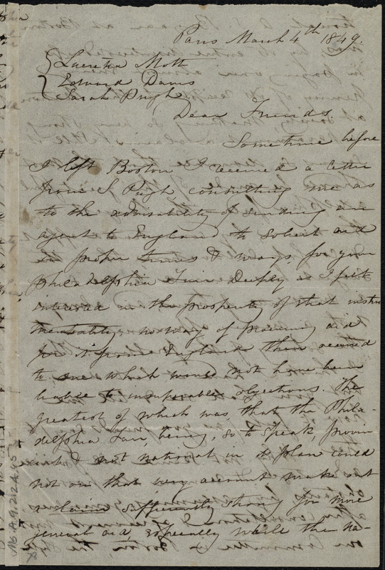 Letter from Maria Weston Chapman, Paris, [France], to Edward Morris ...