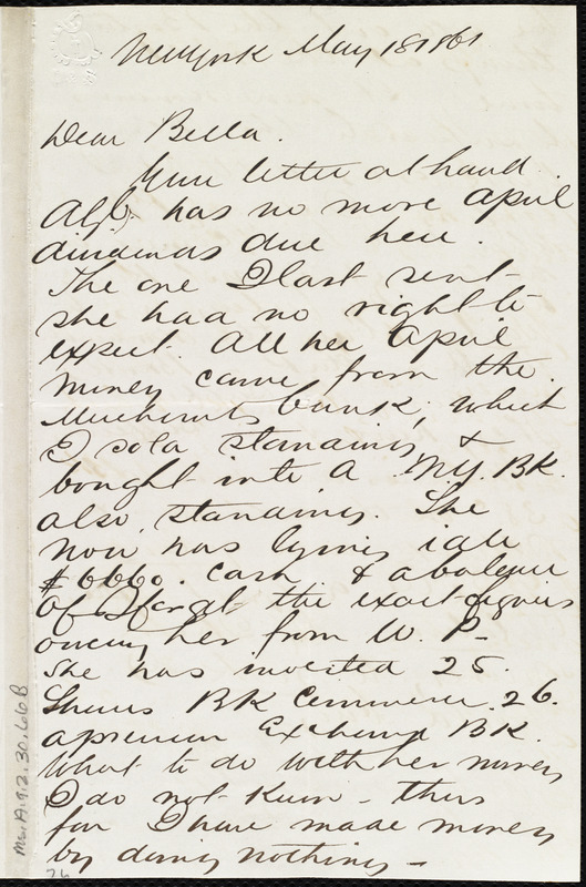 Letter from Henry Grafton Chapman, New York, to Deborah Weston, May 18 ...