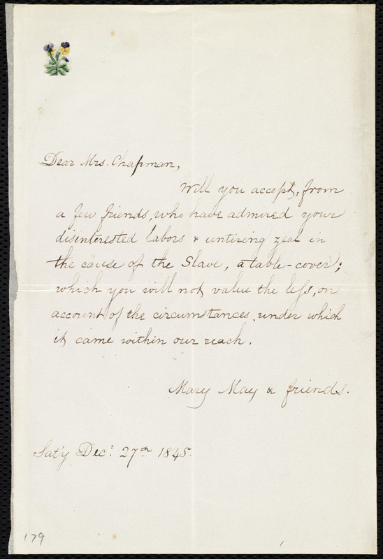 Letter from Mary Goddard May to Maria Weston Chapman, Sat'y, Dec. 27th ...
