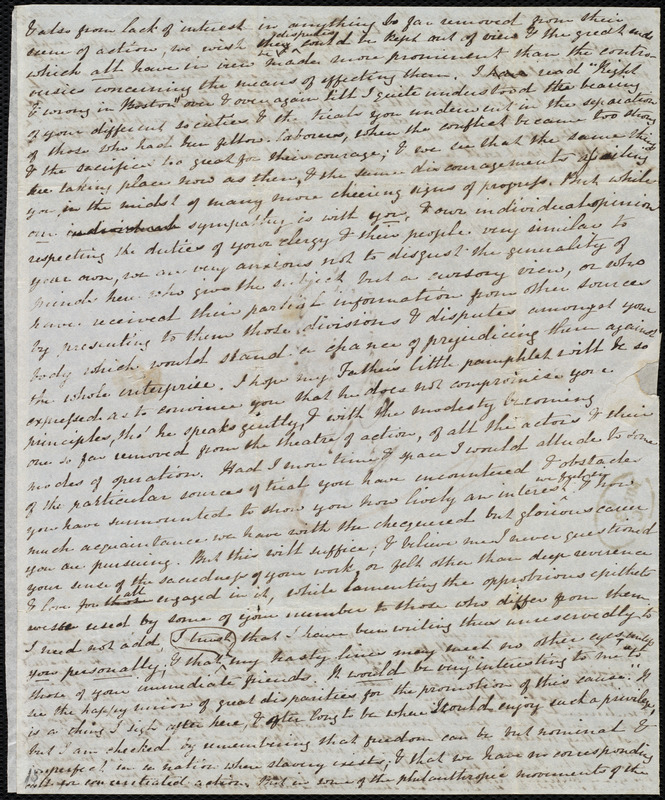Fragment of a letter from Mary Anne Estlin, [Bristol, England], to ...