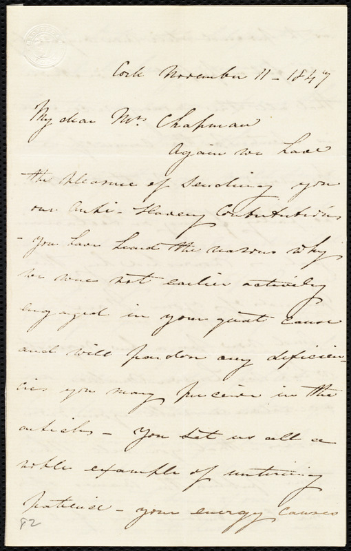 Letter from Isabel Jennings, Cork, [Ireland], to Maria Weston Chapman ...