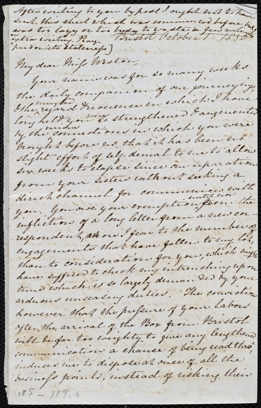 Letter from Mary Anne Estlin, Bristol, [England], to Anne Warren Weston ...