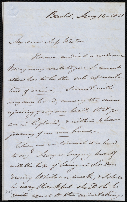 Letter from John Bishop Estlin, Bristol, [England], to Caroline Weston ...