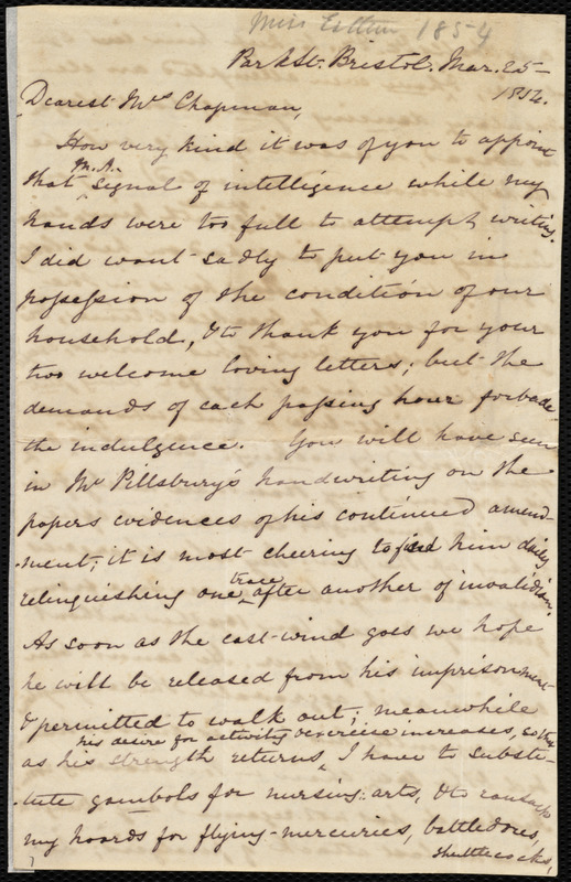 Letter from Mary Anne Estlin, Park St., Bristol, [England], to Maria ...
