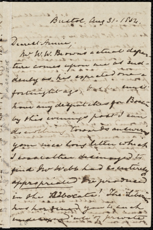 Letter from Mary Anne Estlin, Bristol, [England], to Anne Warren Weston ...