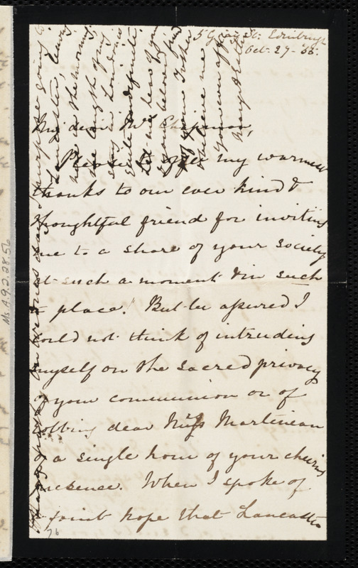 Letter from Mary Anne Estlin, 5 Gray St., Edinburgh, [Scotland], to ...