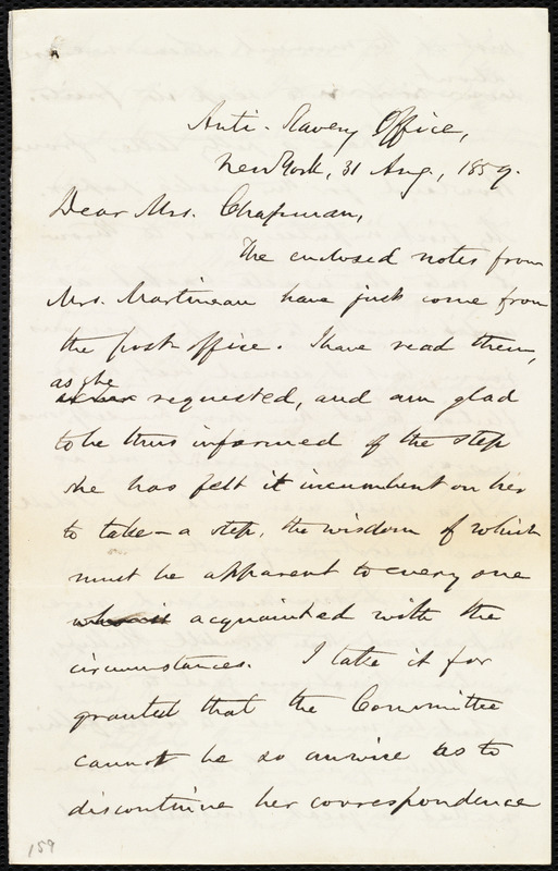 Letter from Oliver Johnson, Anti-Slavery Office, New York, to Maria ...