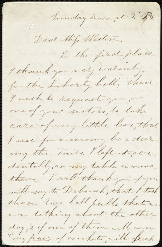 Letter from Evelina A. S. Smith to Anne Warren Weston, Sunday morn[ing ...