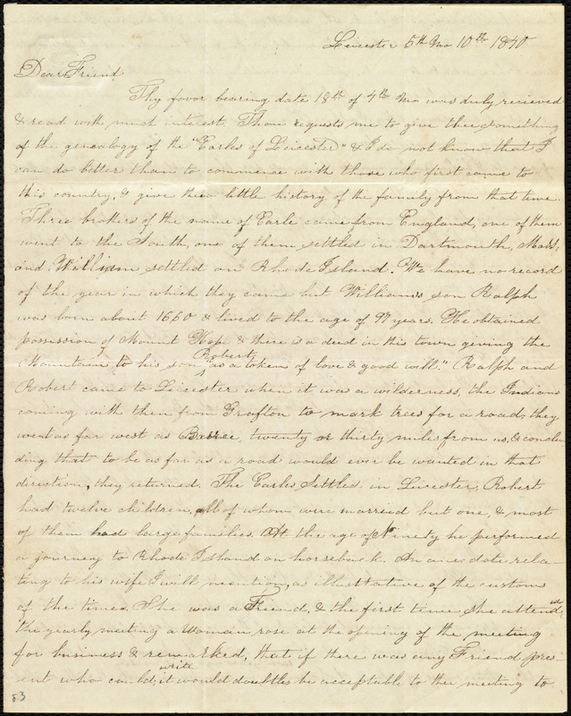 Letter from Lucy Earle, Leicester, [Mass.], to Maria Weston Chapman ...