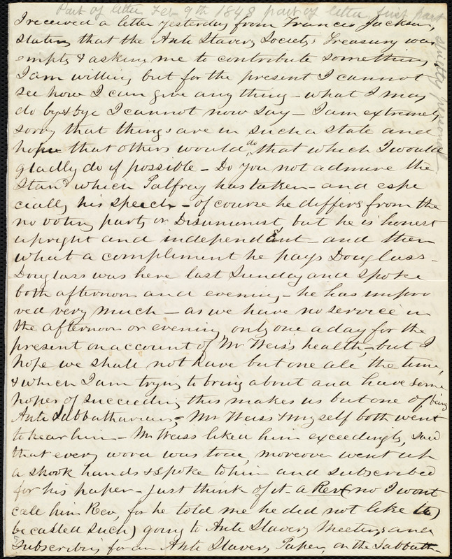 Partial letter from Joseph Ricketson, [New Bedford, Mass.?], to ...