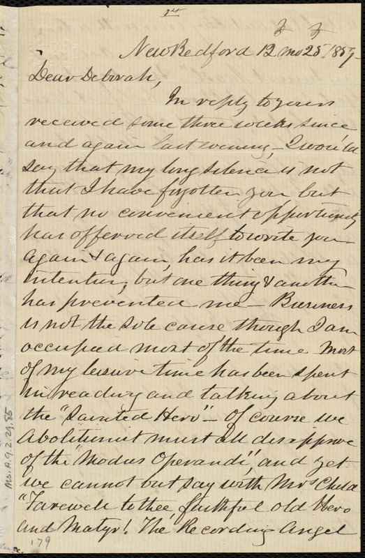 Incomplete letter from Joseph Ricketson, New Bedford, [Mass.], to ...