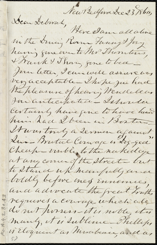 Letter from Joseph Ricketson, New Bedford, [Mass.], to Deborah Weston ...