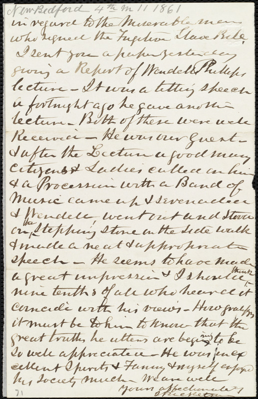 Partial letter from Joseph Ricketson, [New Bedford, Mass.], to Deborah ...